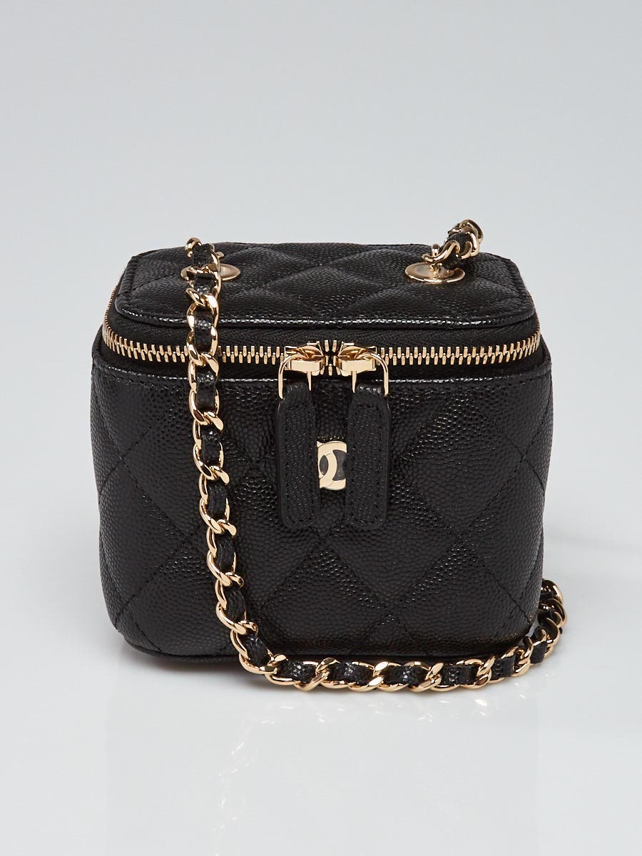 Chanel Black Quilted Caviar Leather Mini Vanity Case with Chain Bag ...