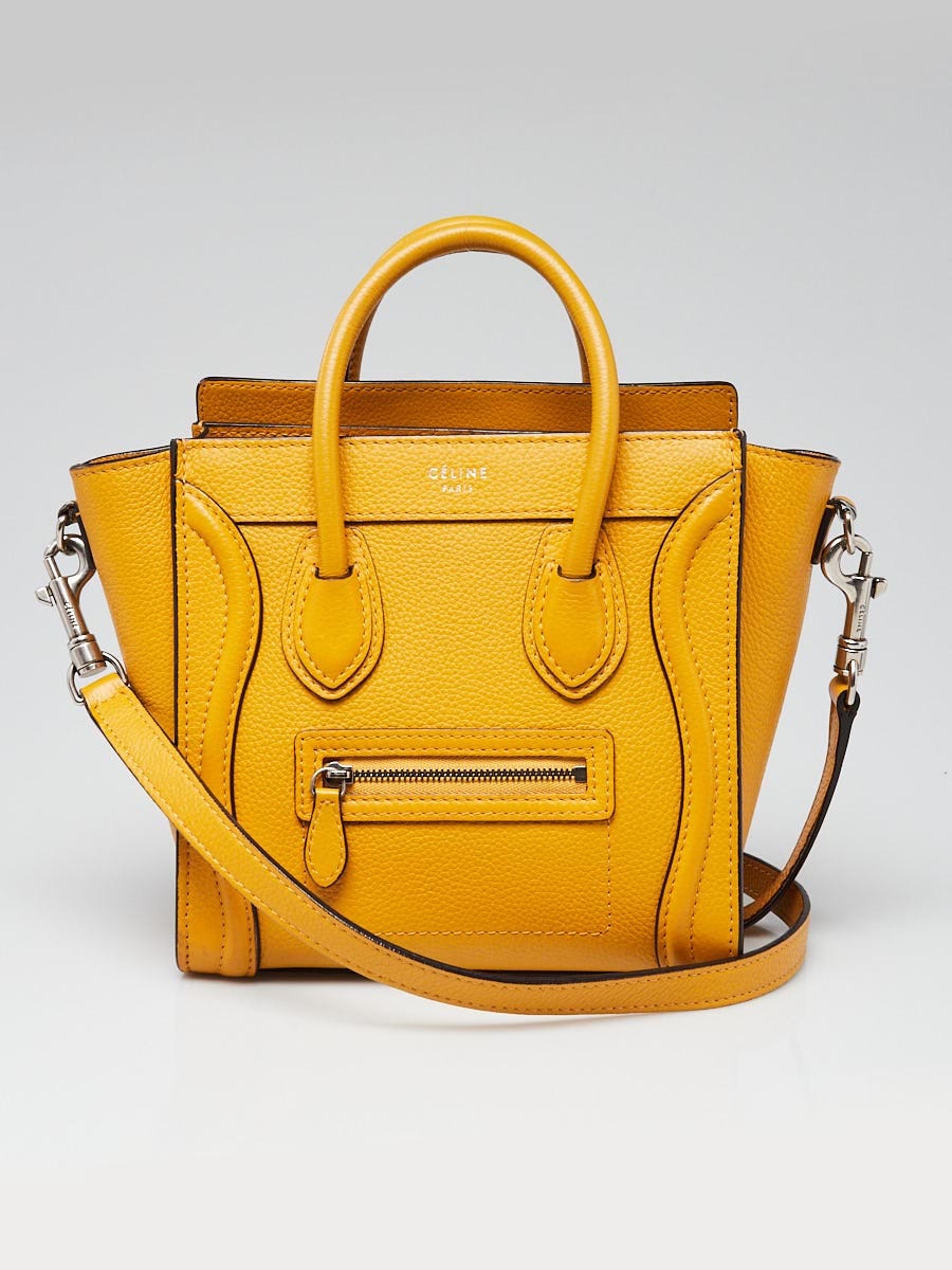 Celine Yellow Drummed Leather Nano Luggage Tote Bag | Yoogi's Closet