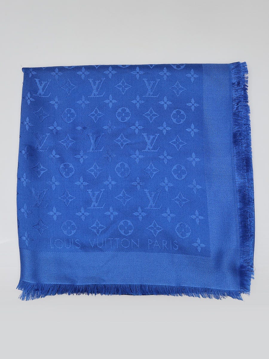 Louis Vuitton Blue Roi Monogram Silk/Wool Shawl Scarf | Yoogi's Closet
