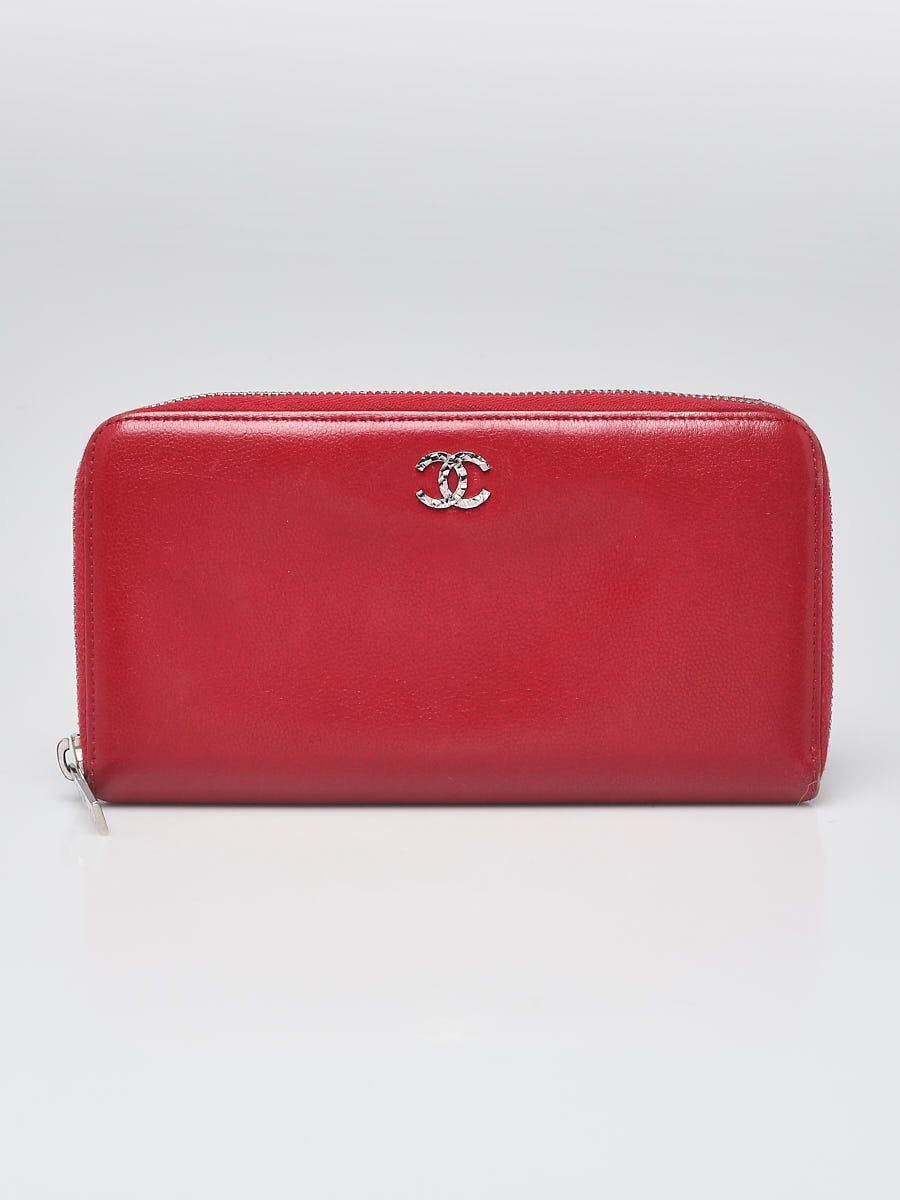 Chanel Red Caviar Leather Brilliant CC Zippy Wallet | Yoogi's Closet