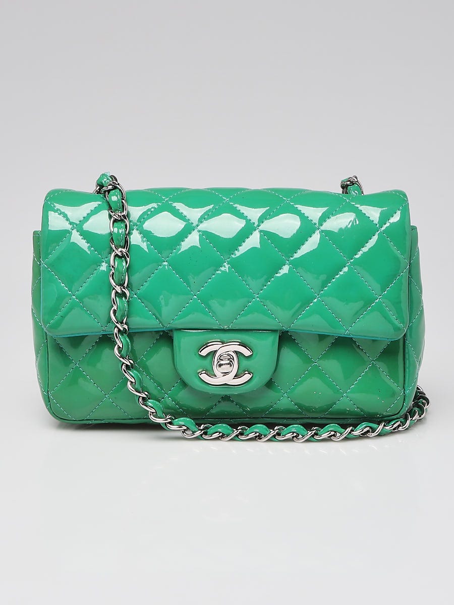 Chanel Green Quilted Patent Leather Classic Rectangular Mini Flap Bag ...