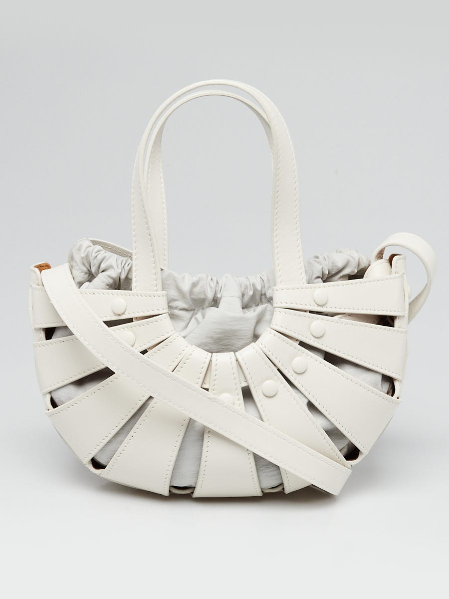 Bottega Veneta White Calfskin Leather Small Shell Bag | Yoogi's Closet