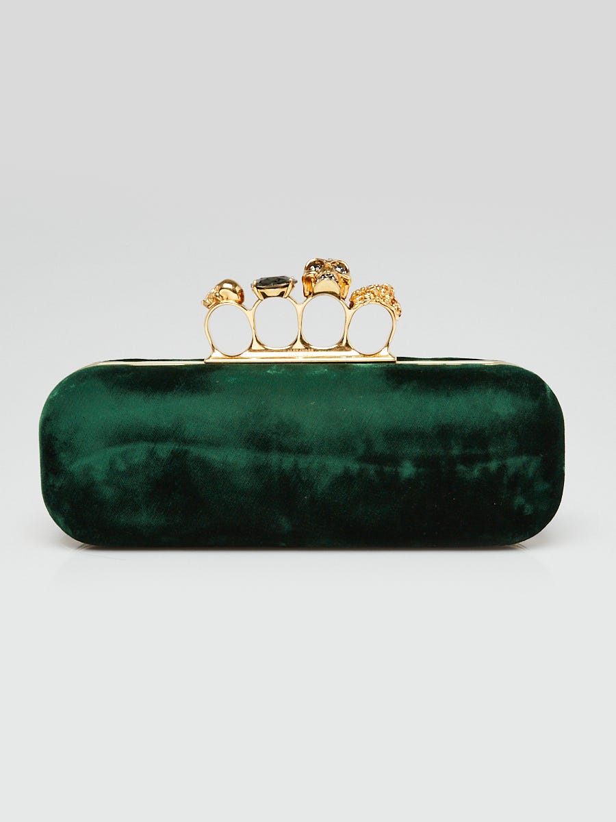 Alexander McQueen Green Velvet Jeweled Knuckle Box Clutch Bag | Yoogi's ...