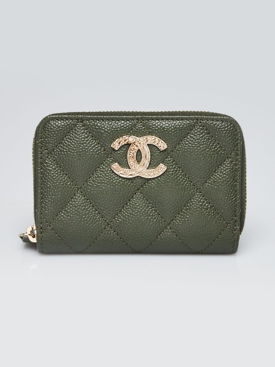 Chanel Green Quilted Caviar Leather Zipped Coin Purse Wallet | Yoogi's ...