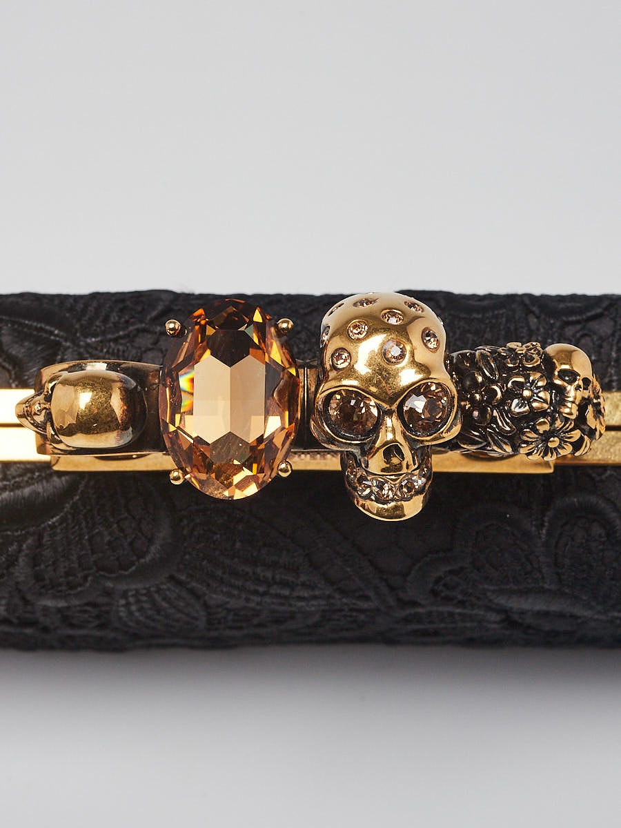 Alexander McQueen Black Lace Jeweled Knuckle Box Clutch Bag Alexander McQueen Black Lace Jeweled Knuckle Box Clutch Bag