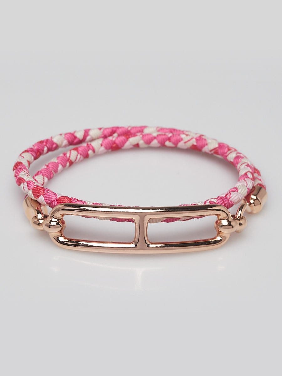 Hermes Pink Silk and Rose Gold Plated Roulis Bracelet | Yoogi's Closet