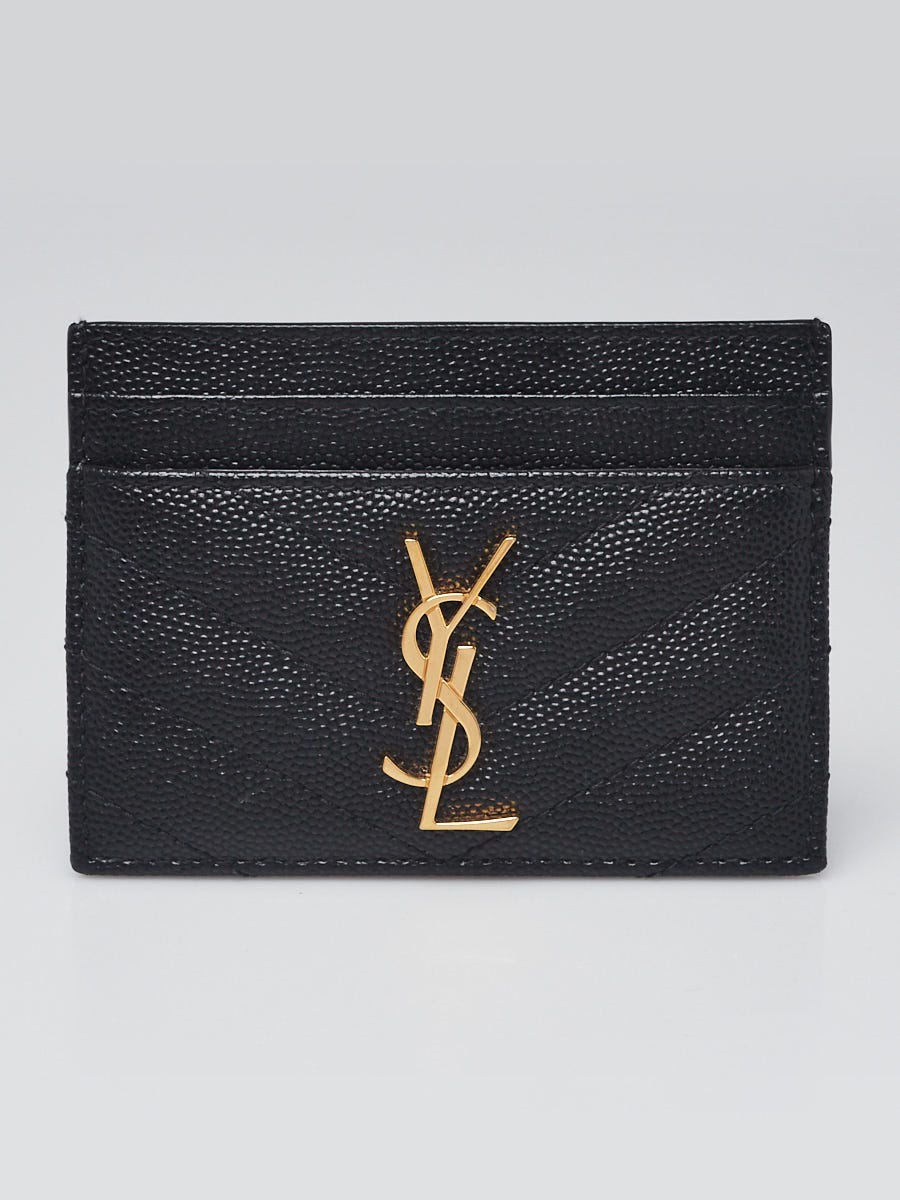 Yves Saint Laurent Black Pebbled Leather Card Holder | Yoogi's Closet