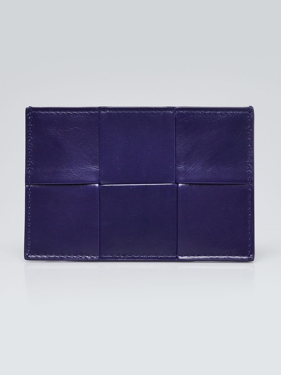 Bottega Veneta Dark Purple Woven Leather Card Case | Yoogi's Closet