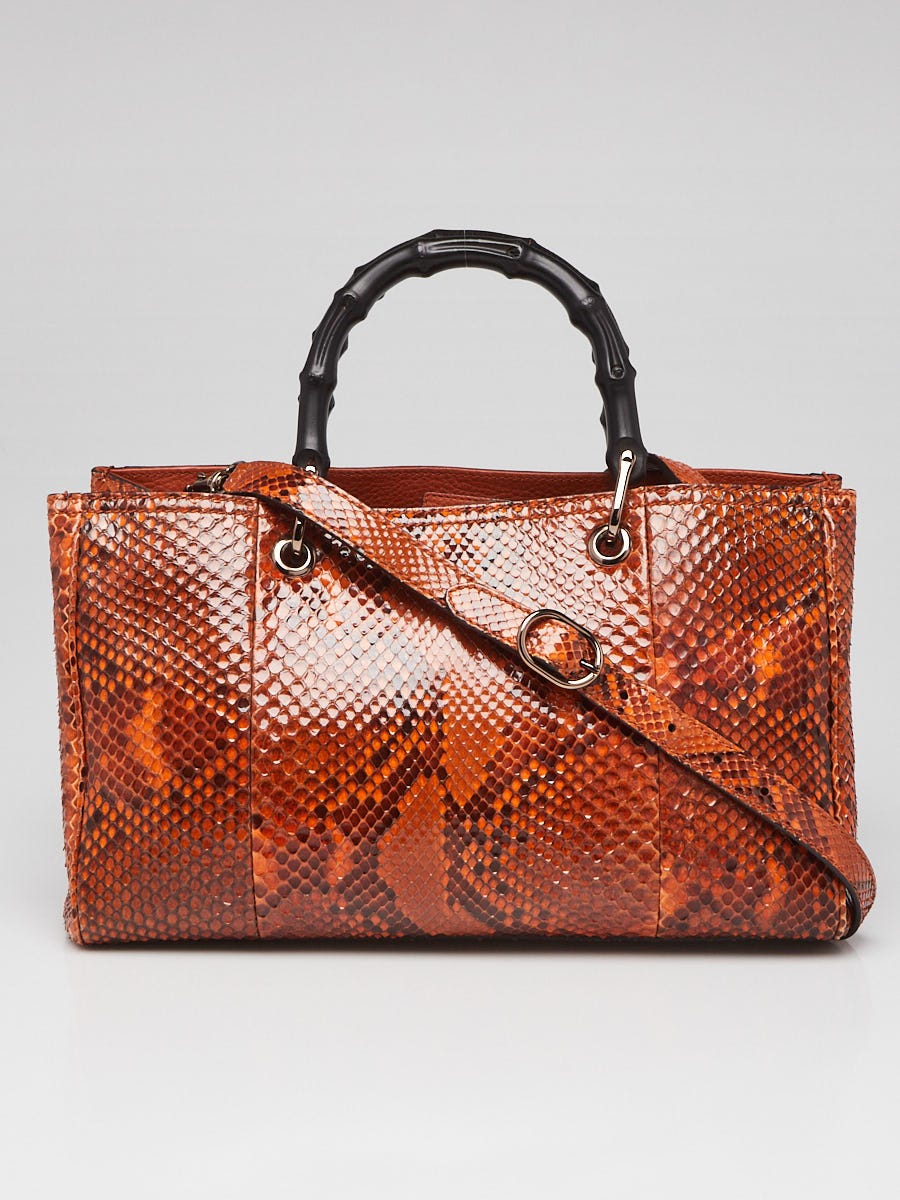 Gucci Orange Python Medium Bamboo Top Handle Medium Tote Bag | Yoogi's ...