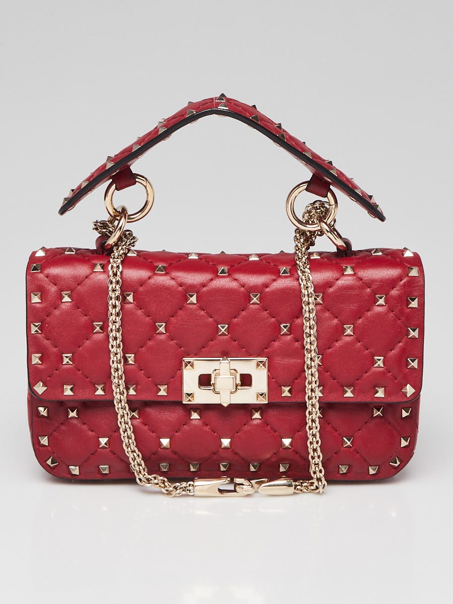Valentino Red Quilted Leather Rockstud Spike Small Shoulder Bag | Yoogi ...