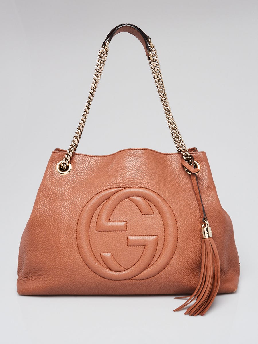 Gucci Brown Pebbled Leather Soho Chain Tote Bag | Yoogi's Closet