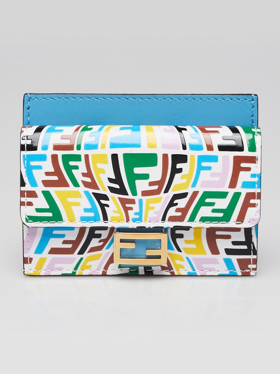 Fendi Blue/Multicolor Embossed Leather Vertigo Card Case | Yoogi's Closet