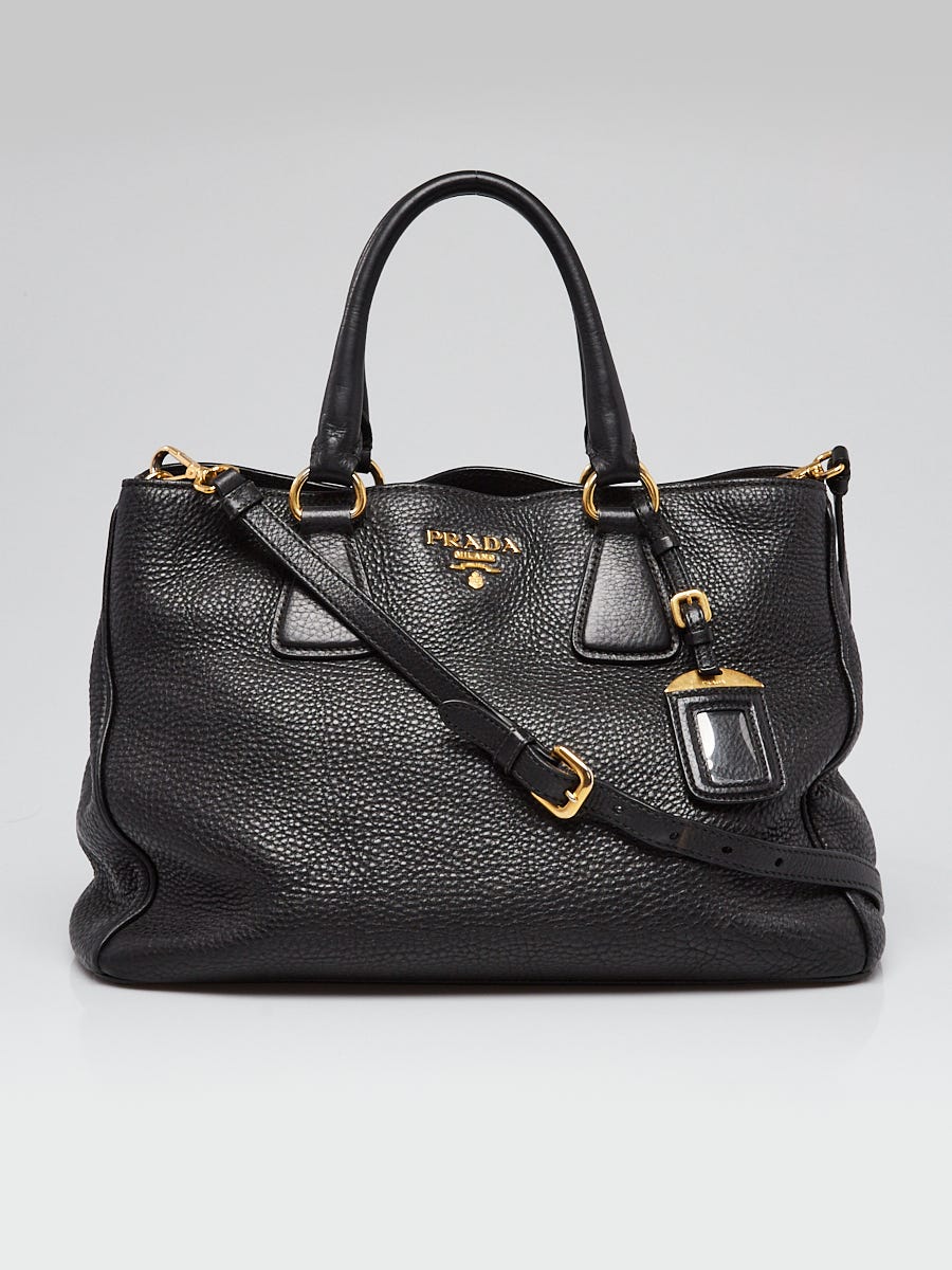 Prada Black Vitello Daino Leather Shopping Tote Bag | Yoogi's Closet