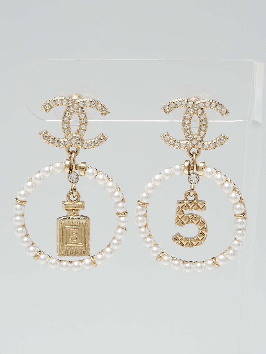 Chanel Faux Pearl and Crystal Chanel No. 5 Drop Earrings | Yoogi's Closet