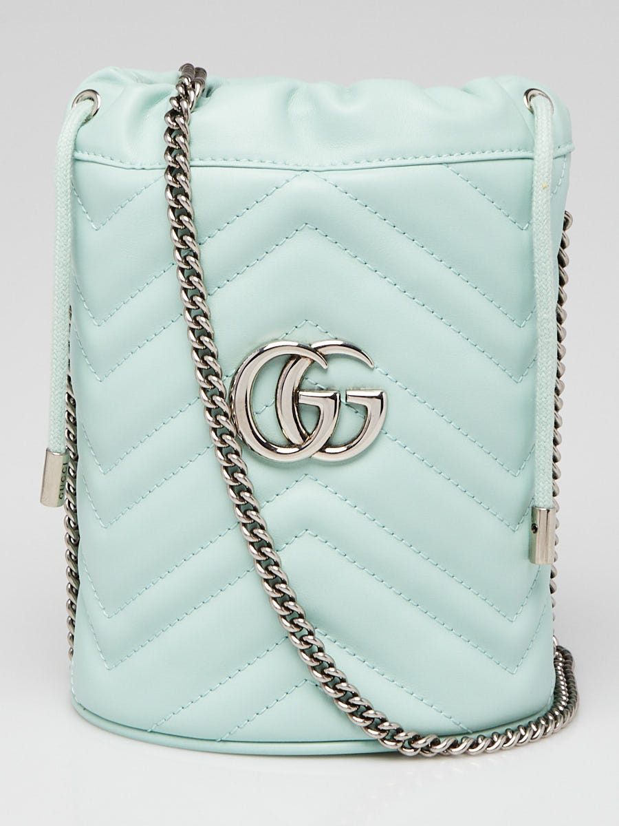 Gucci Light Green Quilted Marmont GG Mini Bucket Crossbody Bag | Yoogi ...