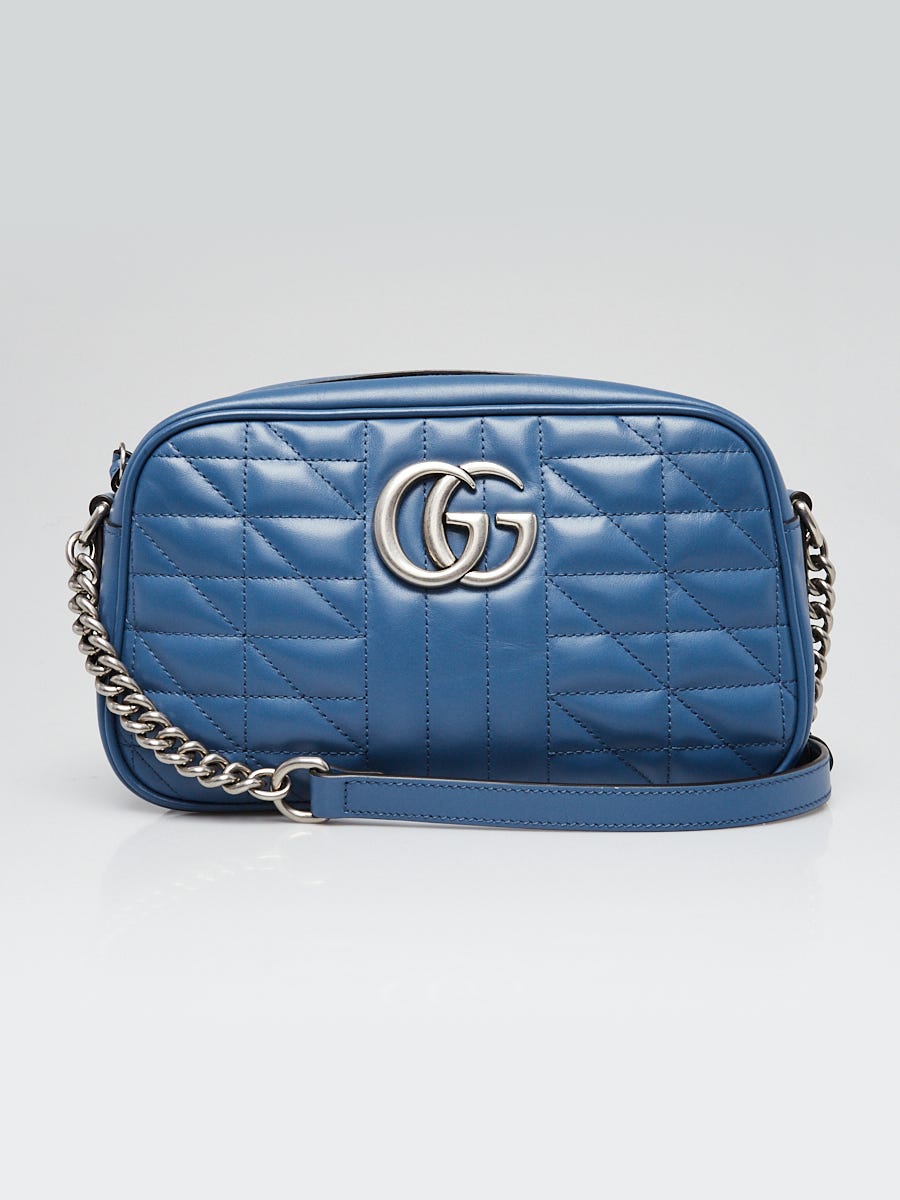 Gucci Blue Quilted Leather Marmont Small Camera Bag | Yoogi's Closet