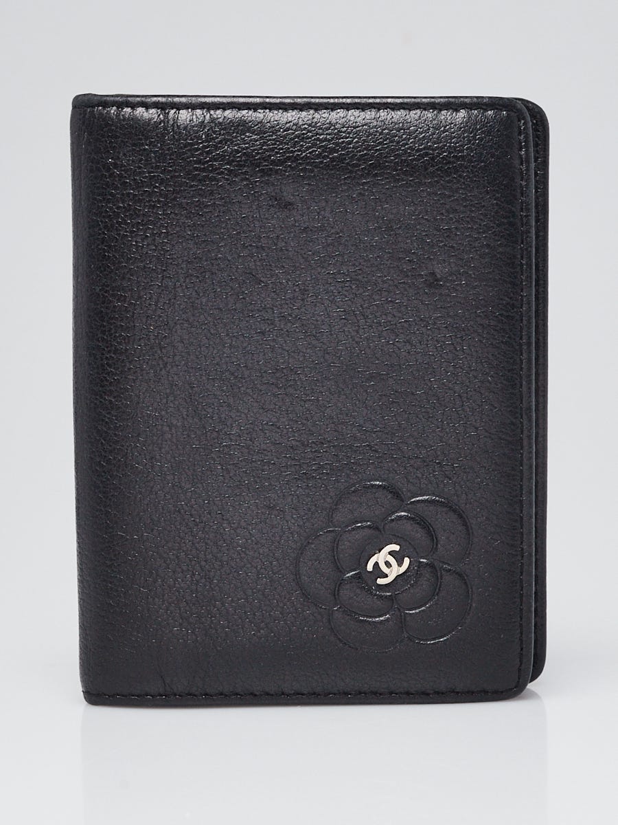 Chanel Black Calfskin Leather Camellia Card Case | Yoogi's Closet