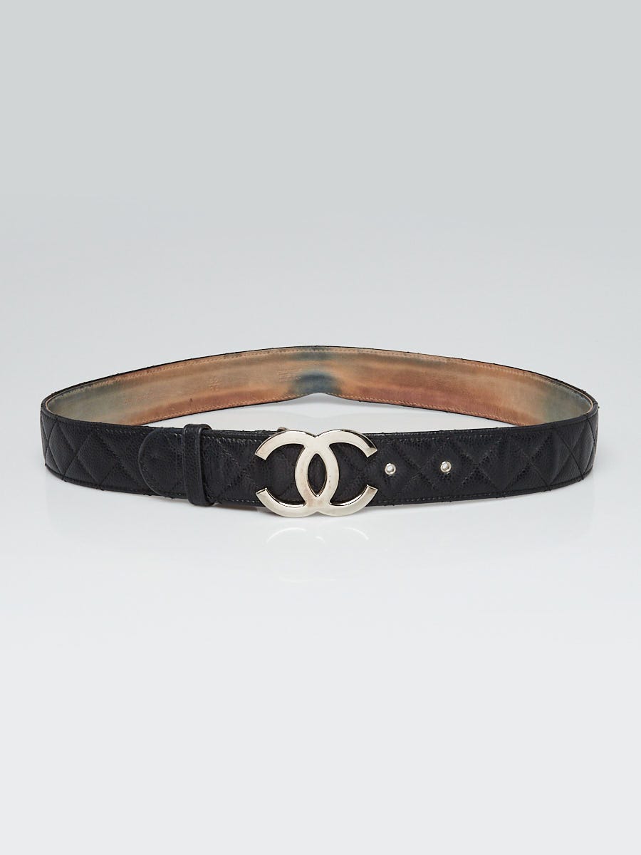 Chanel Black Quilted Caviar Leather CC Belt Size 85/34 | Yoogi's Closet