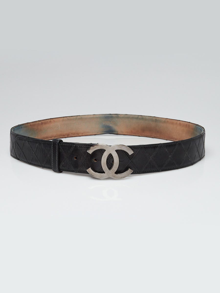 Chanel Black Leather Quilted CC Belt Size 90/36 | Yoogi's Closet