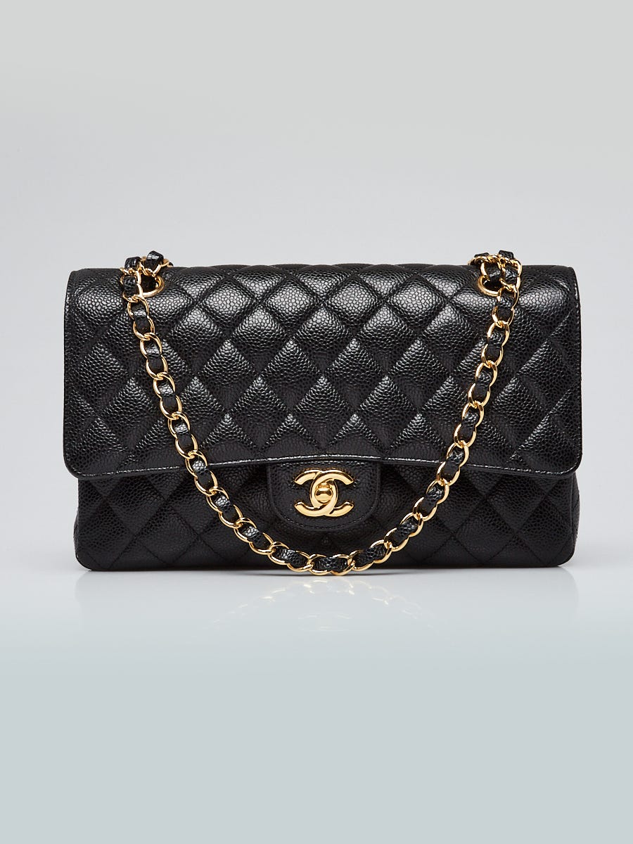 Chanel Black Quilted Caviar Leather Classic Medium Double Flap Bag ...
