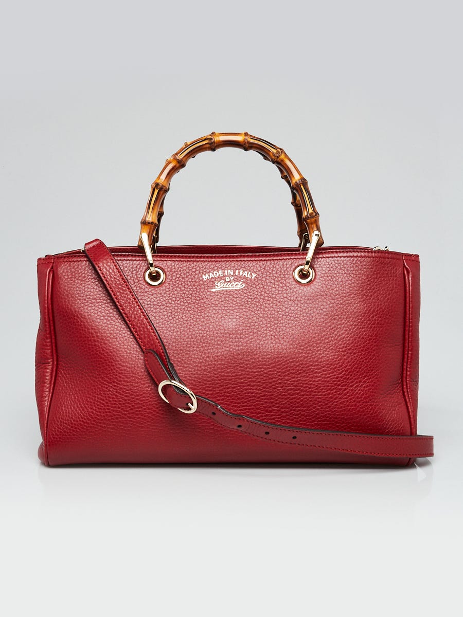 Gucci Red Leather Bamboo Top Handle Medium Tote Bag | Yoogi's Closet