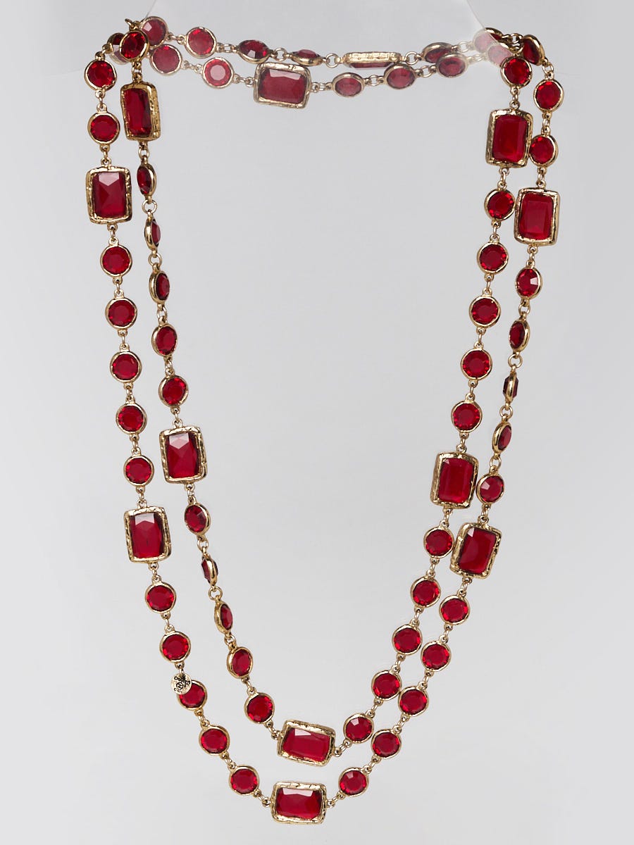 Chanel Goldtone Metal Red Crystal Chain Long Necklace | Yoogi's Closet