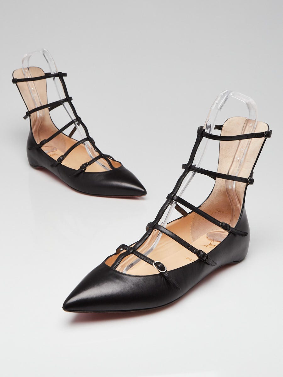 Christian Louboutin Black Nappa Leather Toerless Muse Cage Flats Size 9 ...