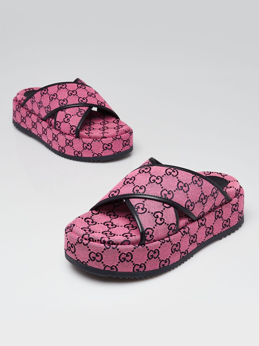 Gucci Pink/Black GG Canvas Platform Sandals Size 8.5/39 | Yoogi's Closet