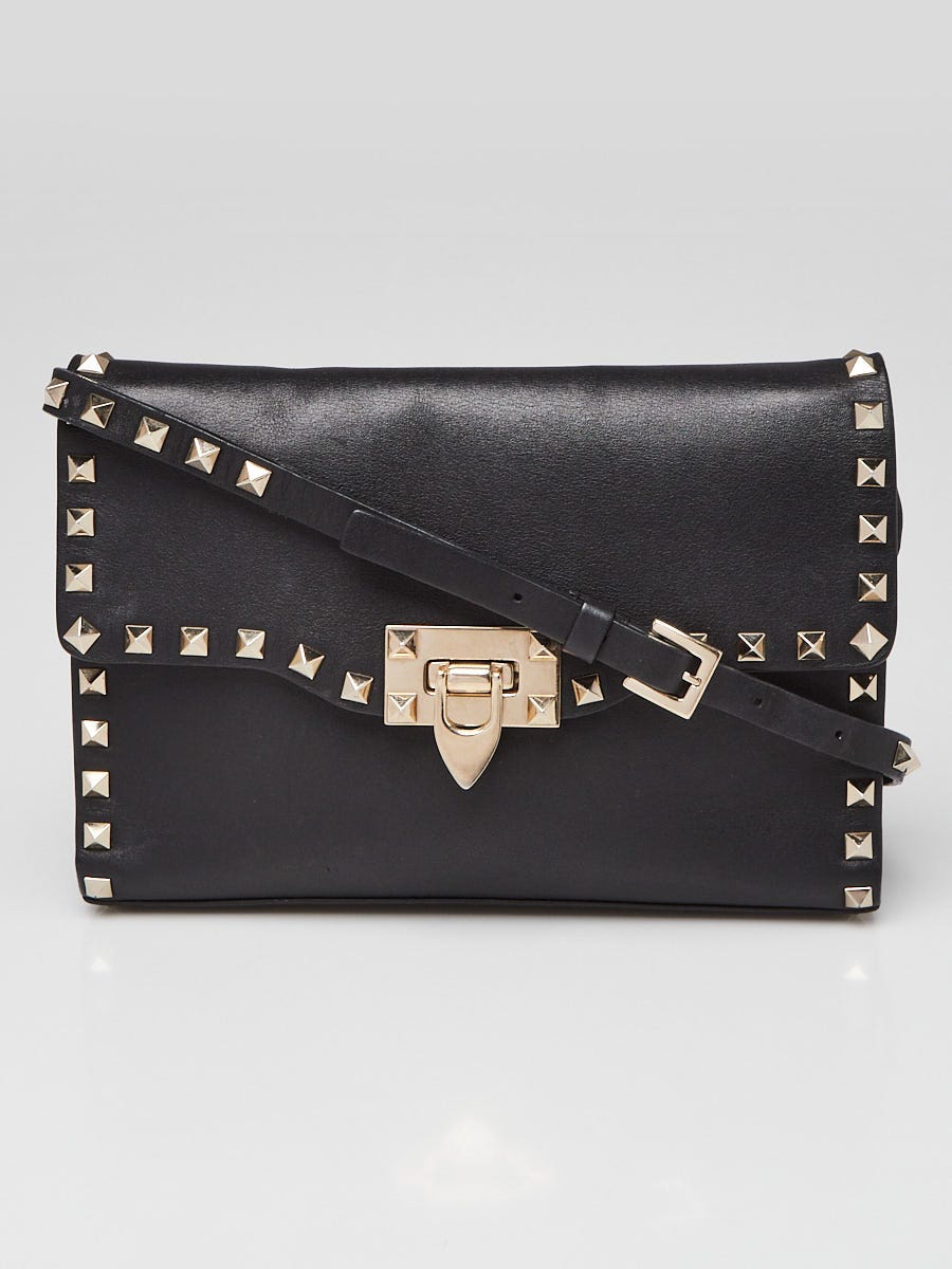 Valentino Black Leather Rockstud Medium Shoulder Flap Bag | Yoogi's Closet