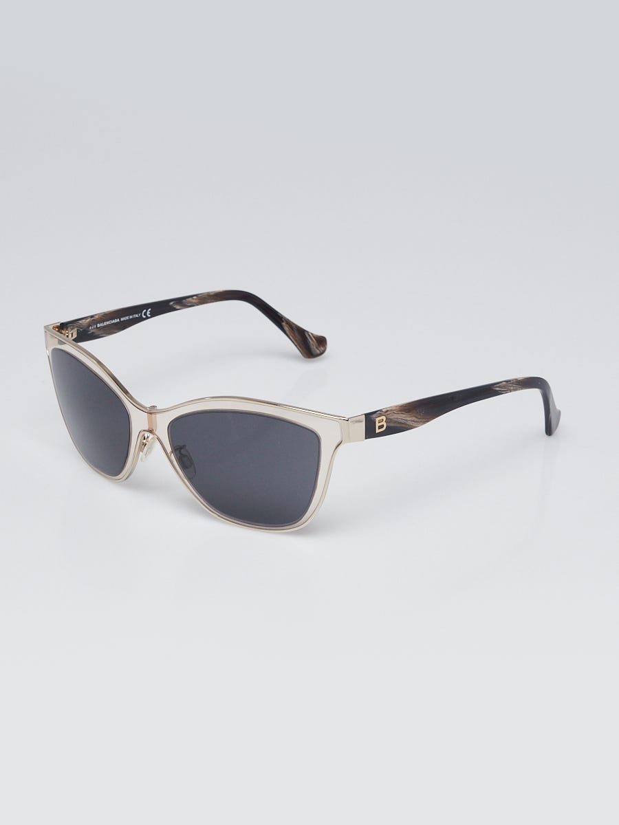 Balenciaga Clear Acetate Gold Metal Sunglasses BA 84 | Yoogi's Closet