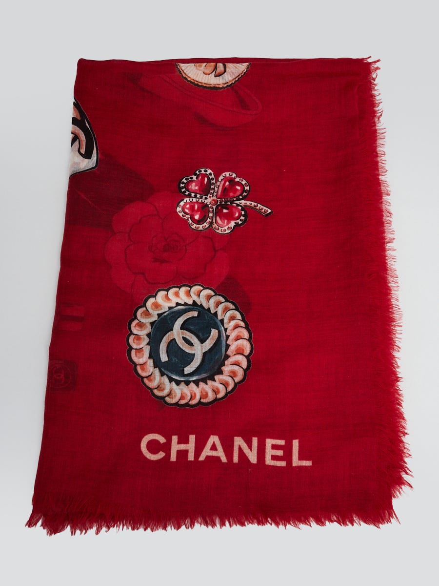 Chanel Red Cashmere CC Logo Scarf | Yoogi's Closet