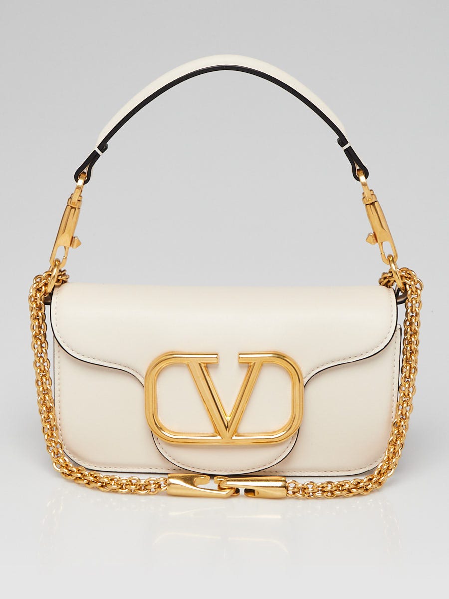 Valentino White Calfskin Leather V-Logo Loco Small Top Handle Bag ...