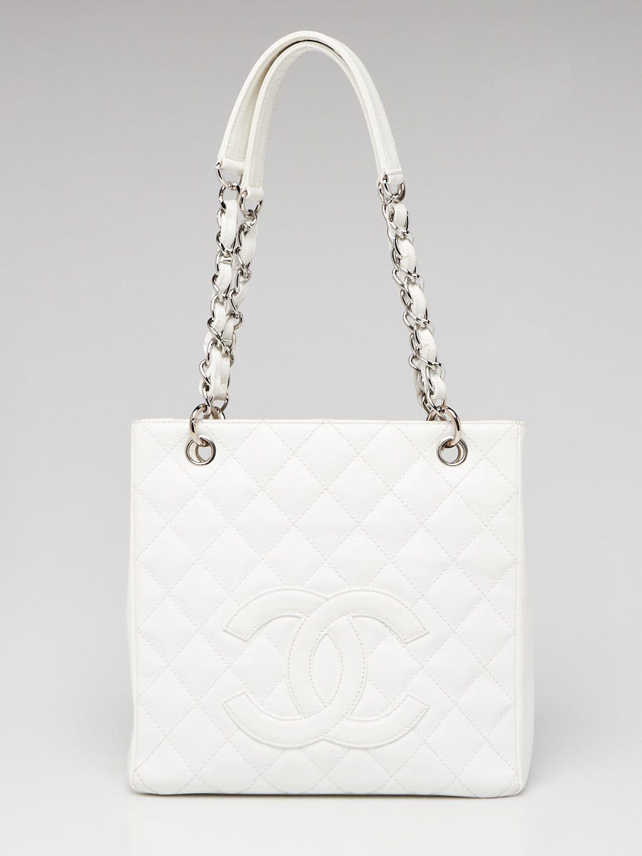 Chanel White Quilted Caviar Leather Petite Shopping Tote Bag | Yoogi's ...