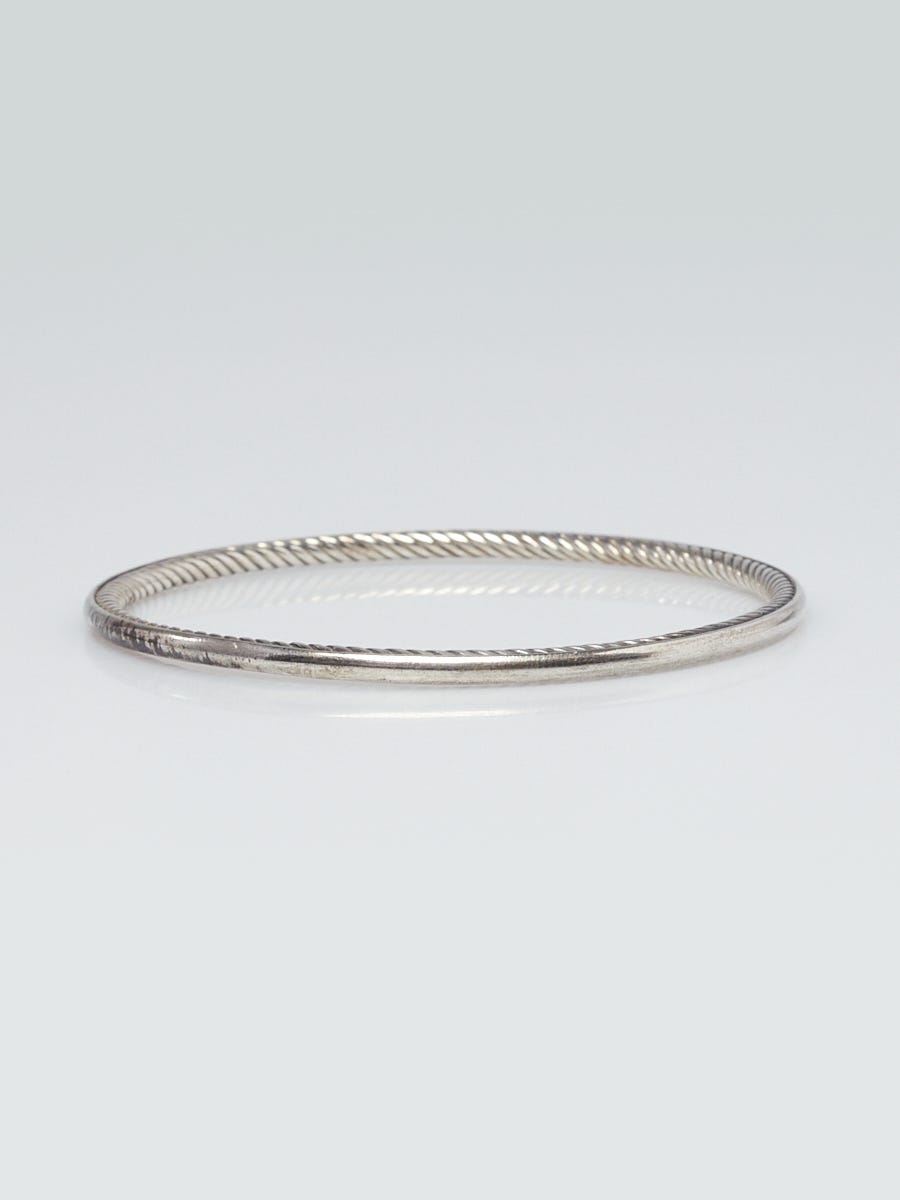 David Yurman 3mm Sterling Silver Cable Classics Inside Bangle Bracelet | Yoogi's Closet