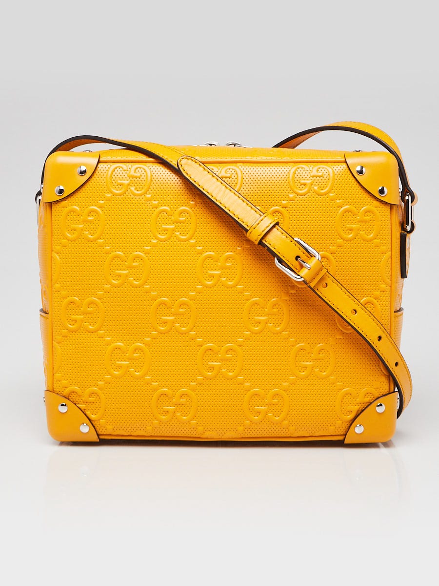 Gucci Yellow Perforated Embossed GG Leather Square Shoulder Bag | Yoogi ...