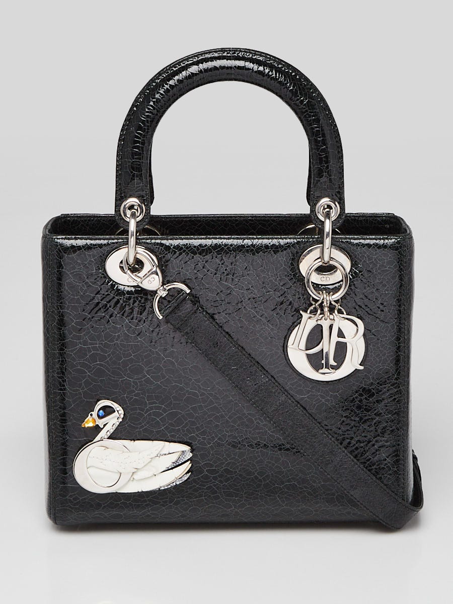 Christian Dior Black Ceramic Effect Deerskin Leather Lady Dior Swan Bag ...