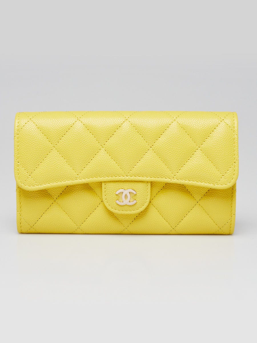 Chanel Yellow Quilted Caviar Leather Classic Flap Wallet | Yoogi's Closet