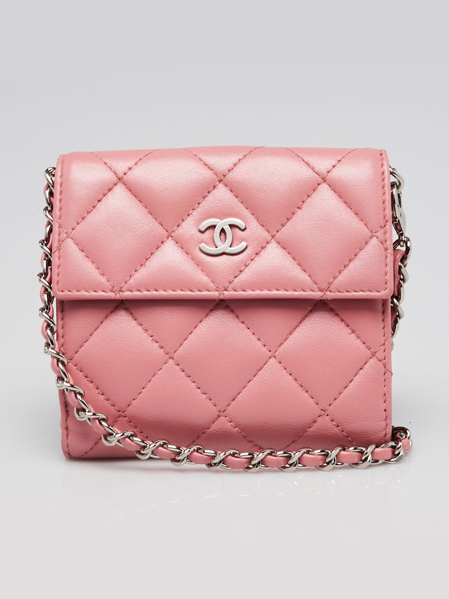 Chanel Pink Quilted Leather Compact French Wallet w/Chain Strap | Yoogi ...