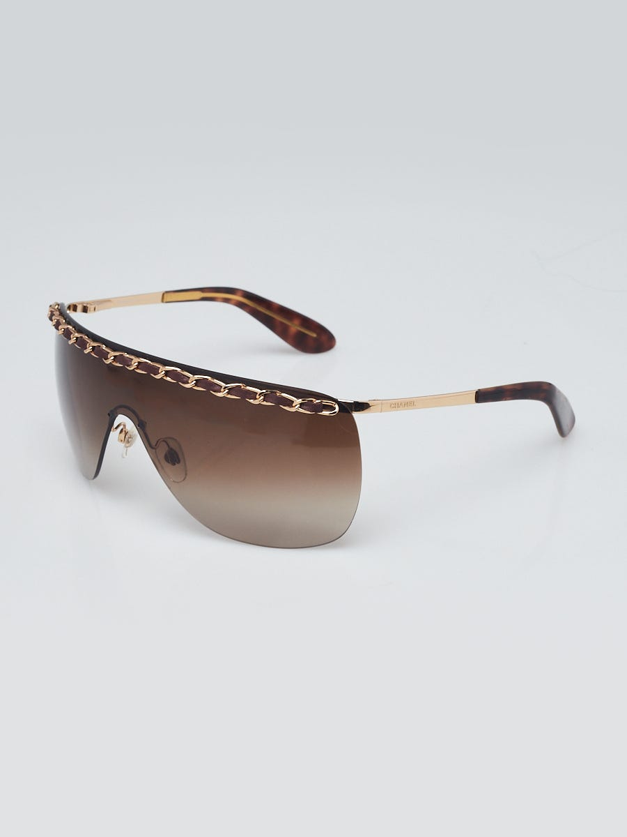 Chanel Brown/Gold Rimless Shield Chain Sunglasses-4160-Q | Yoogi's Closet