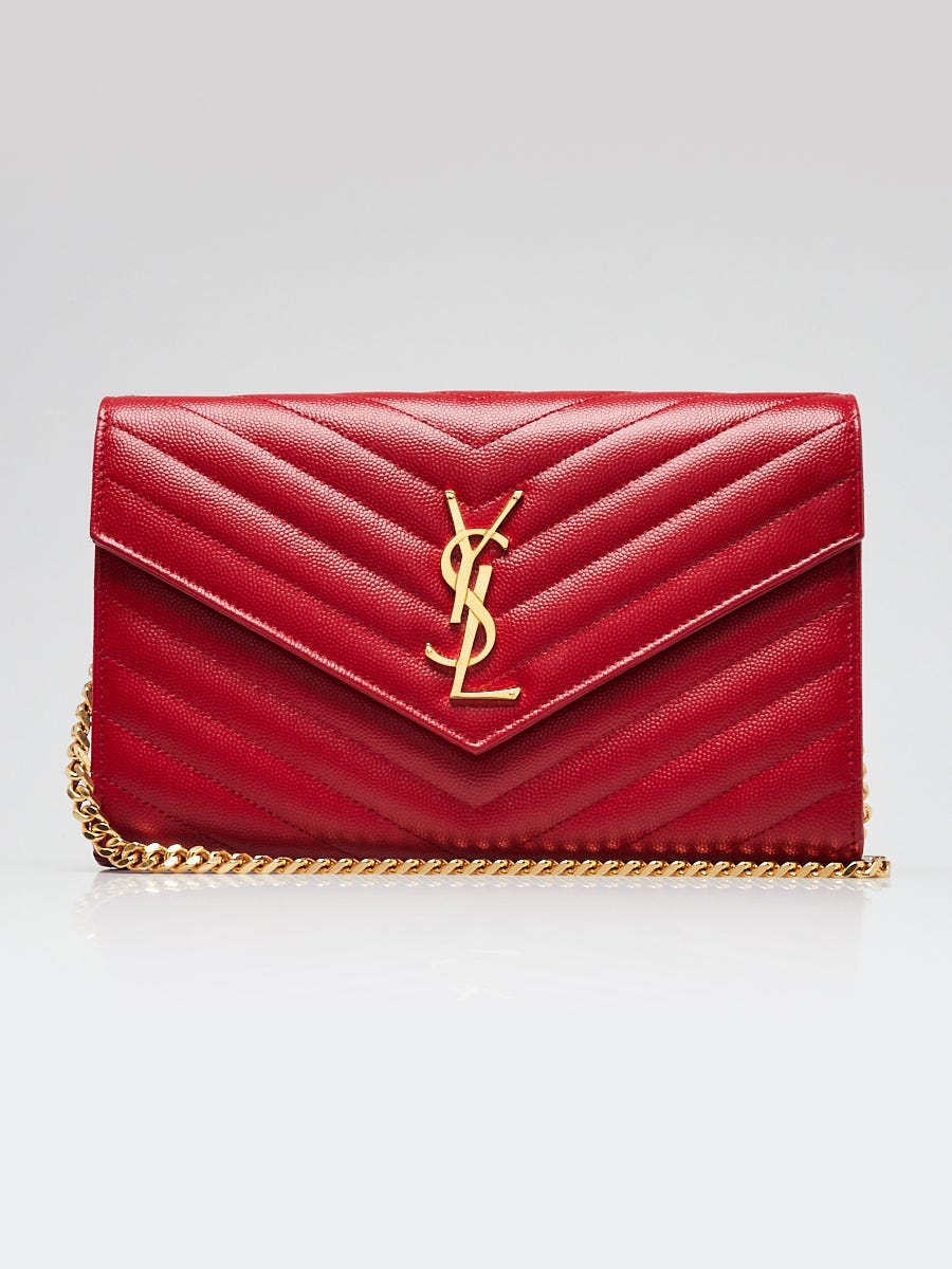 Yves Saint Laurent Red Chevron Quilted Grained Leather Envelope Wallet ...