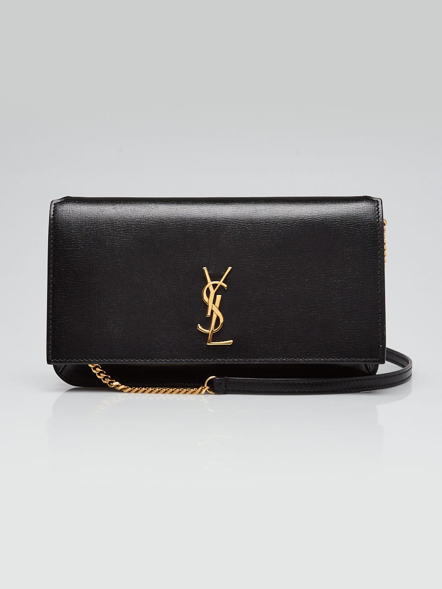 Yves Saint Laurent Black Leather Monogram Phone Holder Crossbody Bag ...