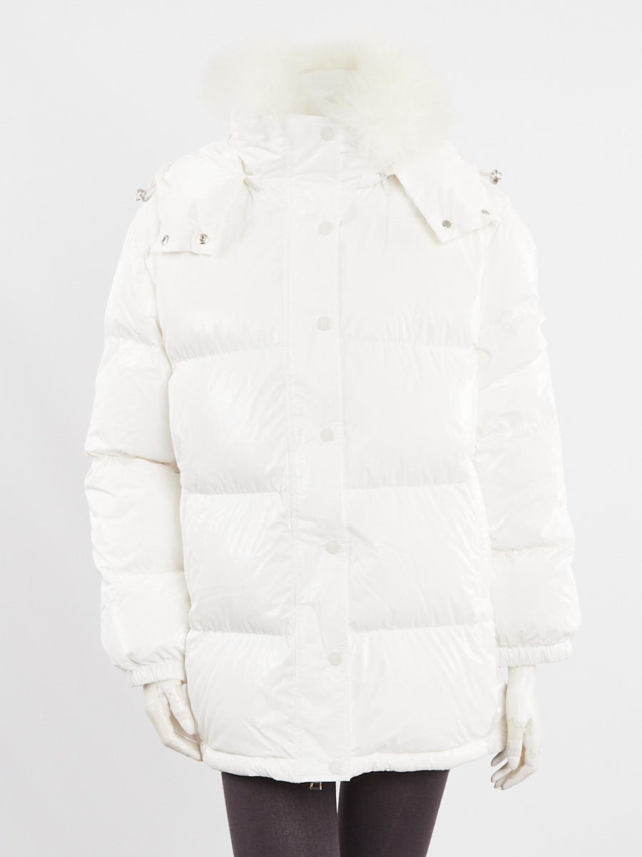 Moncler Optic White Quilted Nylon Down Faux Fur Hanau Jacket Size 2/M ...