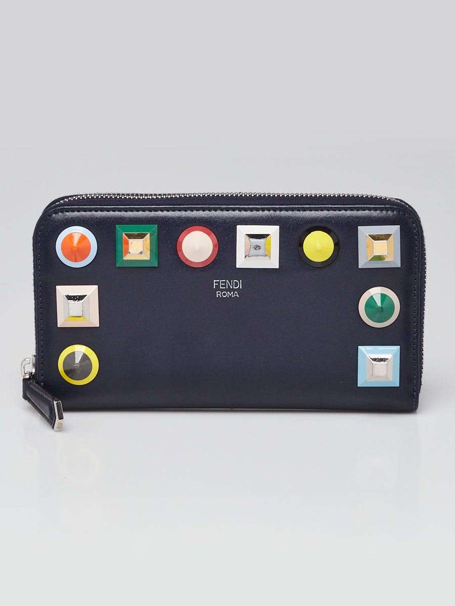 Fendi Blue Smooth Leather Studded Zippy Wallet 8M0299 | Yoogi's Closet