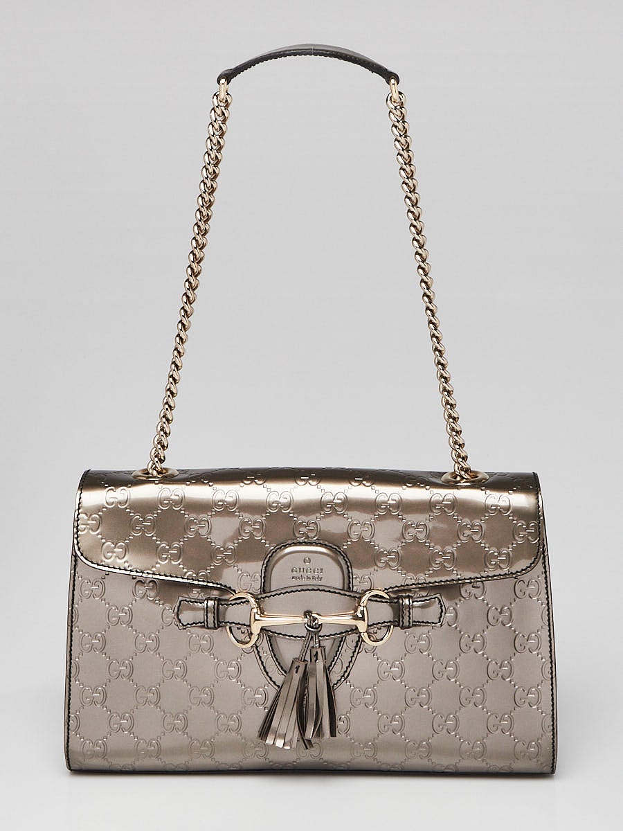 Gucci Grey Guccissima Patent Leather Medium Emily Chain Shoulder Bag ...