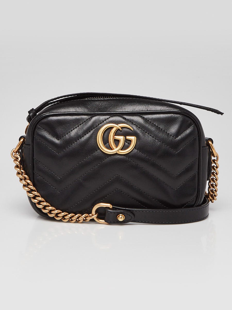 Gucci Black Quilted Leather Mini Marmont Camera Bag | Yoogi's Closet