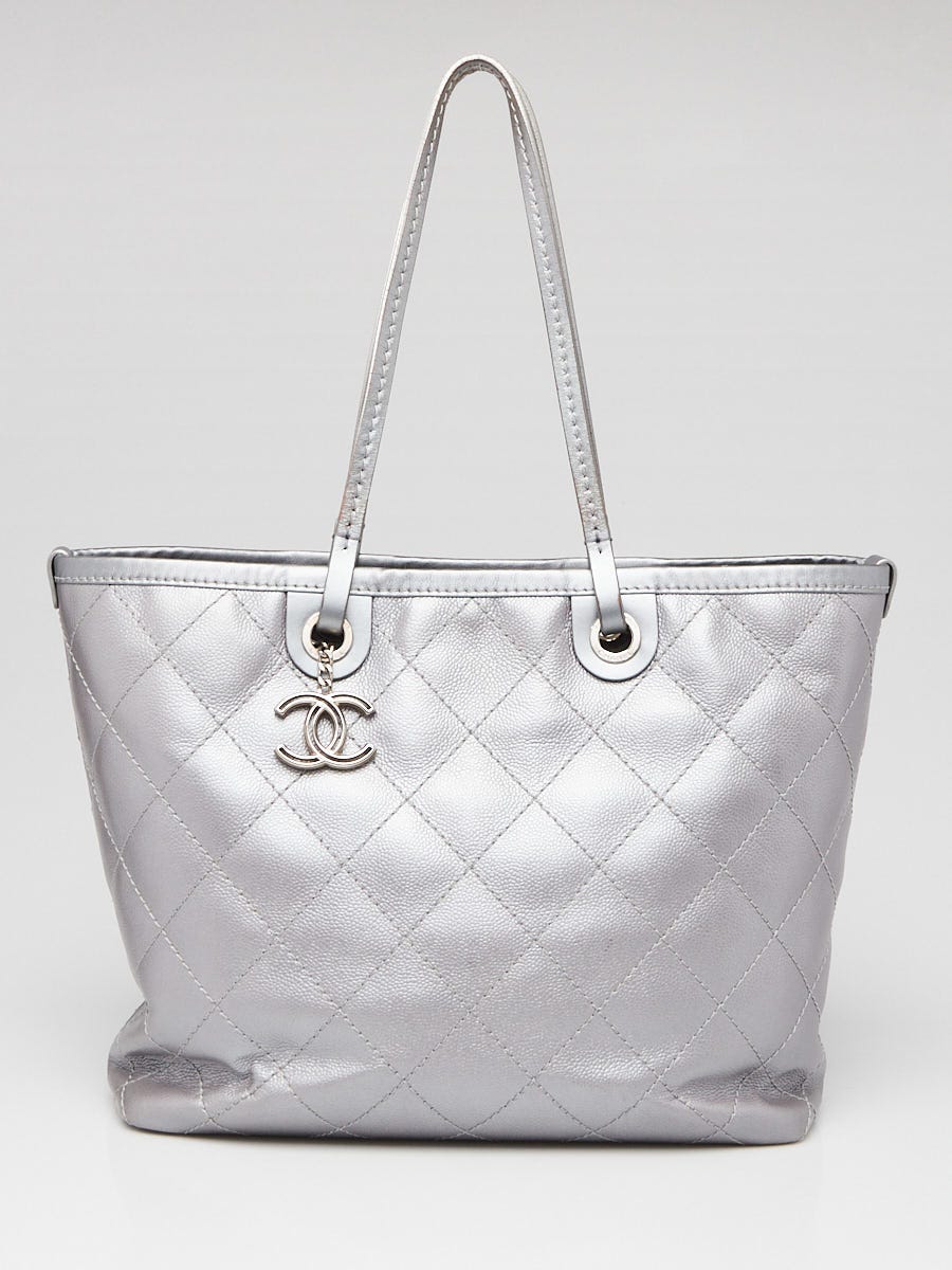 Chanel Silver Quilted Caviar Leather Shopping Fever Tote Bag | Yoogi's ...