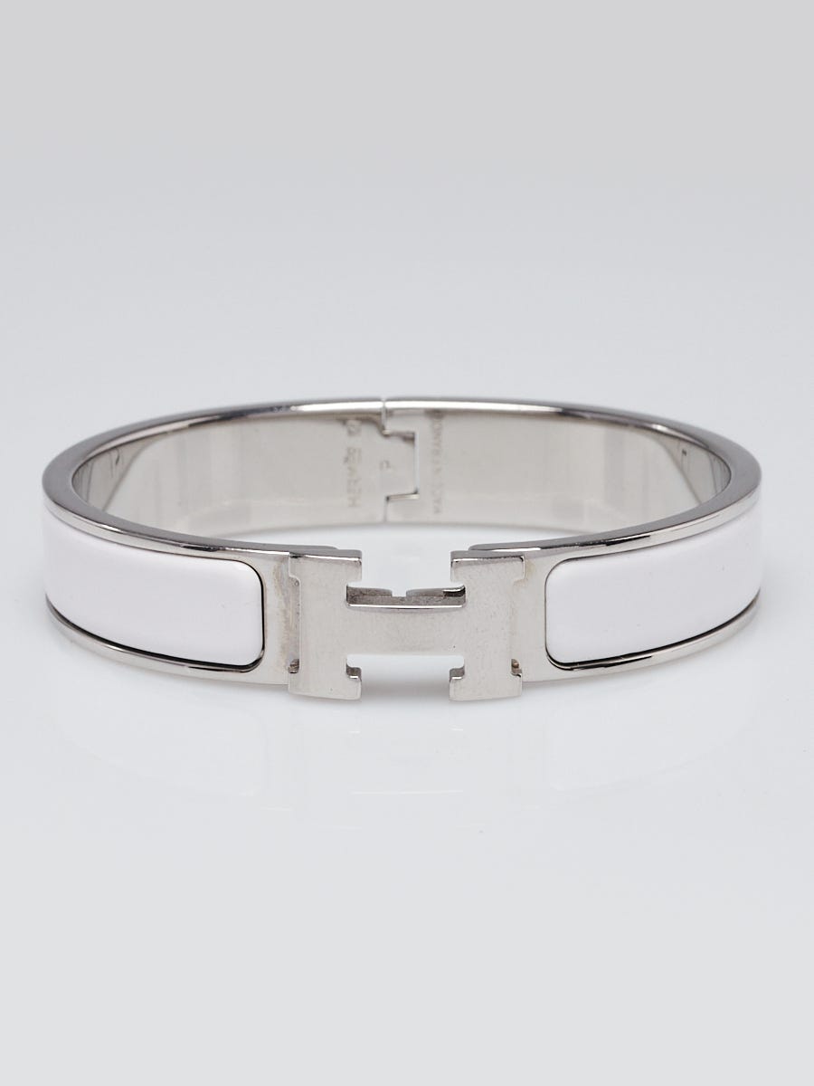 Hermes White Enamel Palladium Plated Clic-Clac H PM Narrow Bracelet ...
