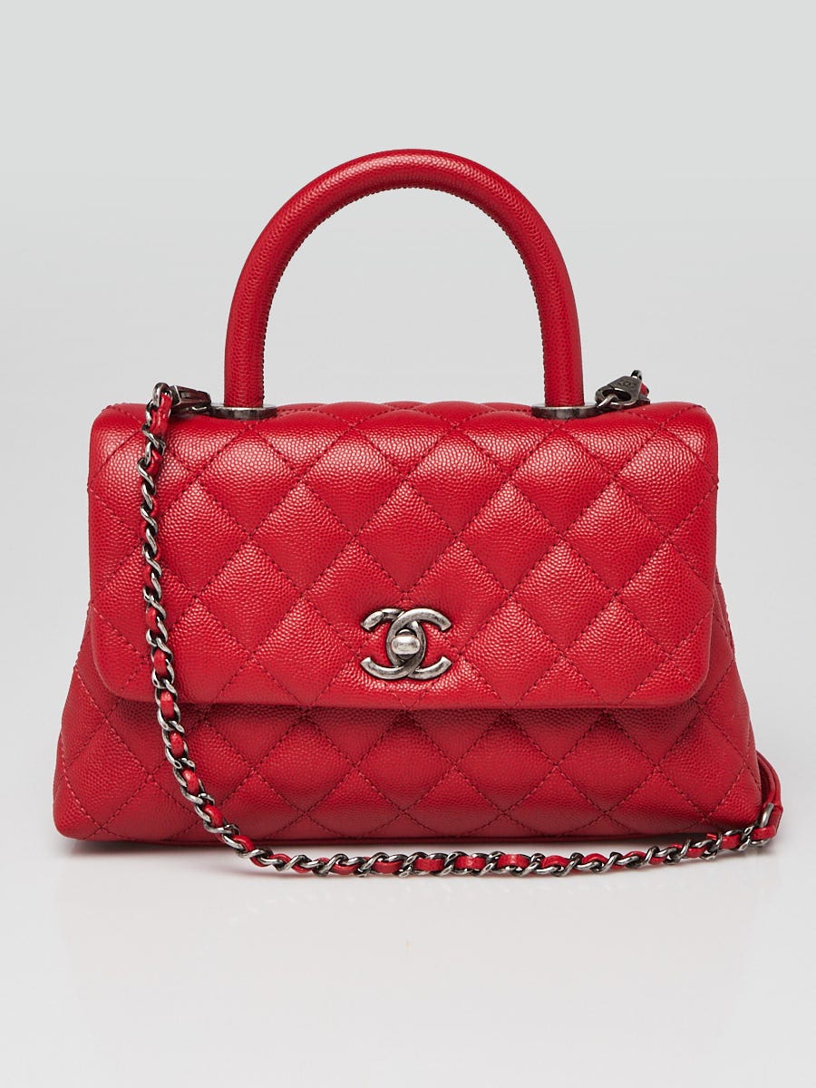 Chanel Red Quilted Caviar Leather Mini Coco Handle Bag | Yoogi's Closet