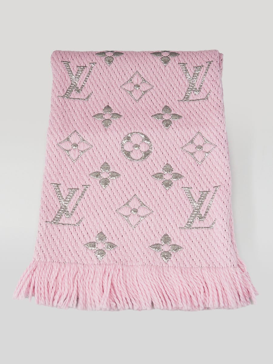 Louis Vuitton Pink/Silver Wool/Silk Logomania Scarf | Yoogi's Closet
