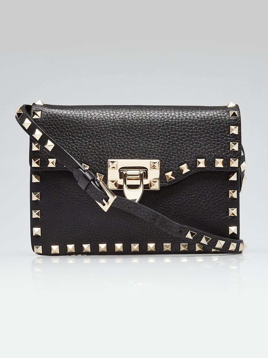 Valentino Black Leather Rockstud Small Flap Crossbody Bag | Yoogi's Closet